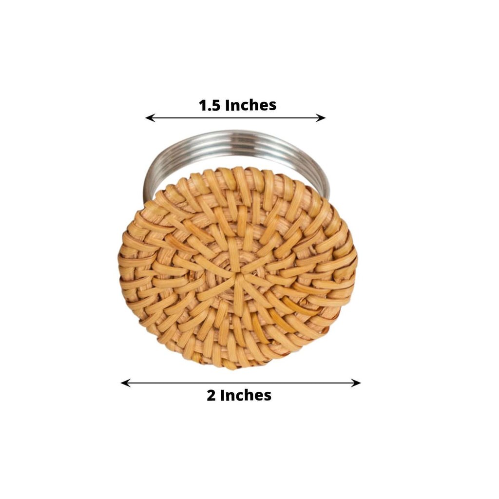 Jute Rattan Metal Napkin Rings - 4 Pack | tableclothsfactory.com