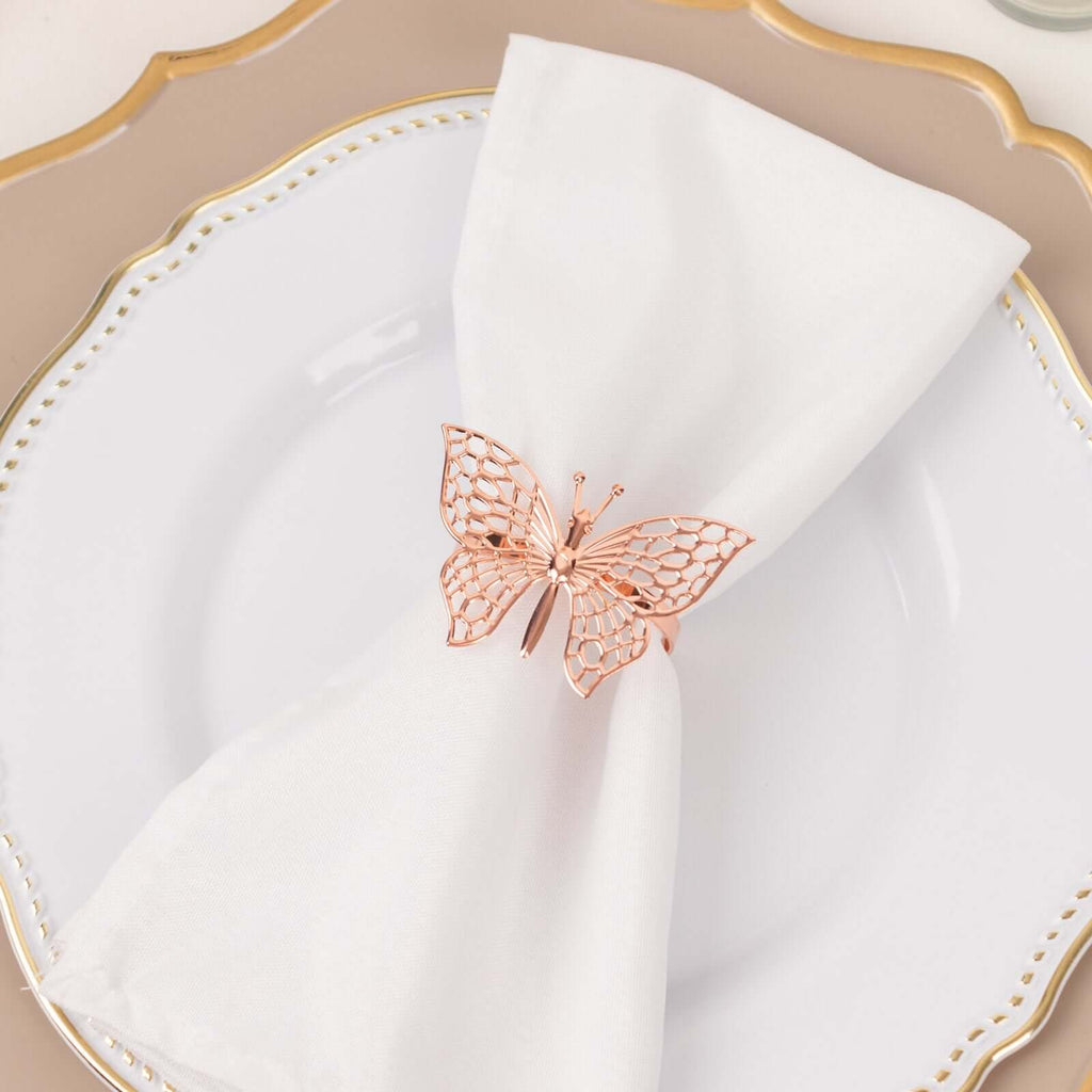 Rose Gold Butterfly Napkin Rings - 4 Pack | tableclothsfactory.com