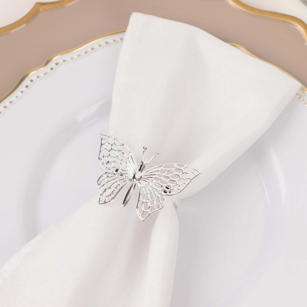 Silver Metal Butterfly Napkin Rings - 4 Pack | tableclothsfactory.com