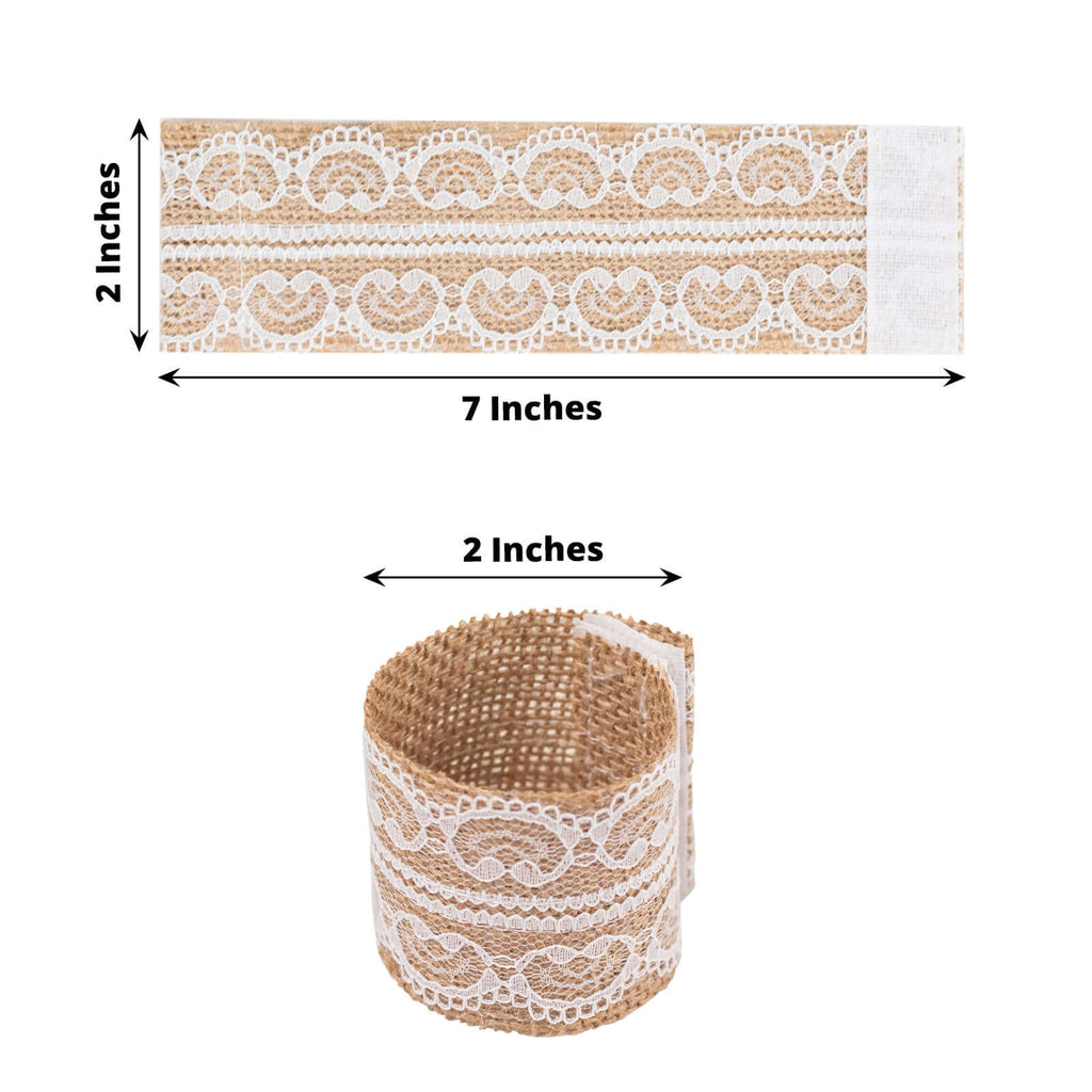 Rustic Boho Burlap Lace Napkin Rings | tableclothsfactory.com