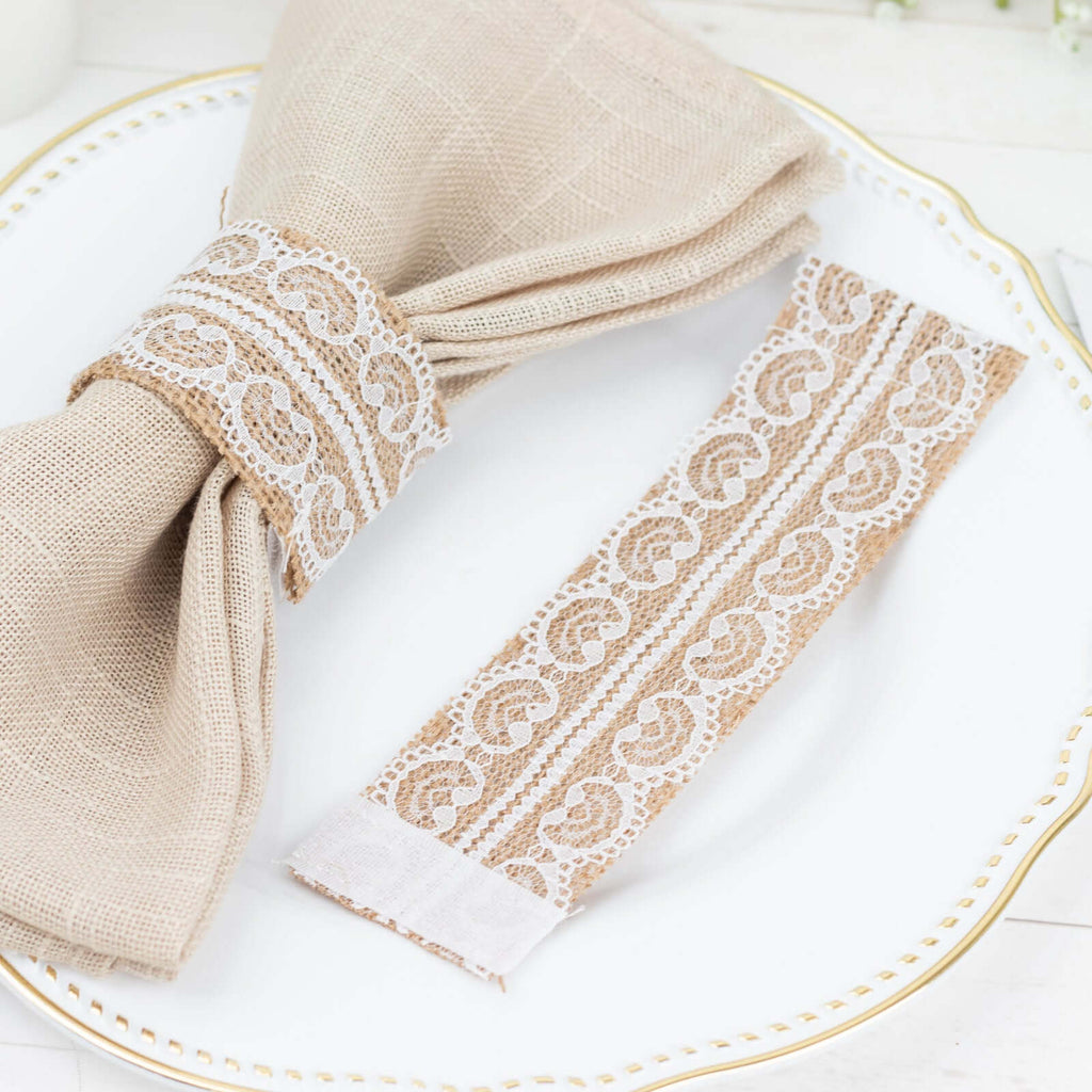 Rustic Boho Burlap Lace Napkin Rings | tableclothsfactory.com