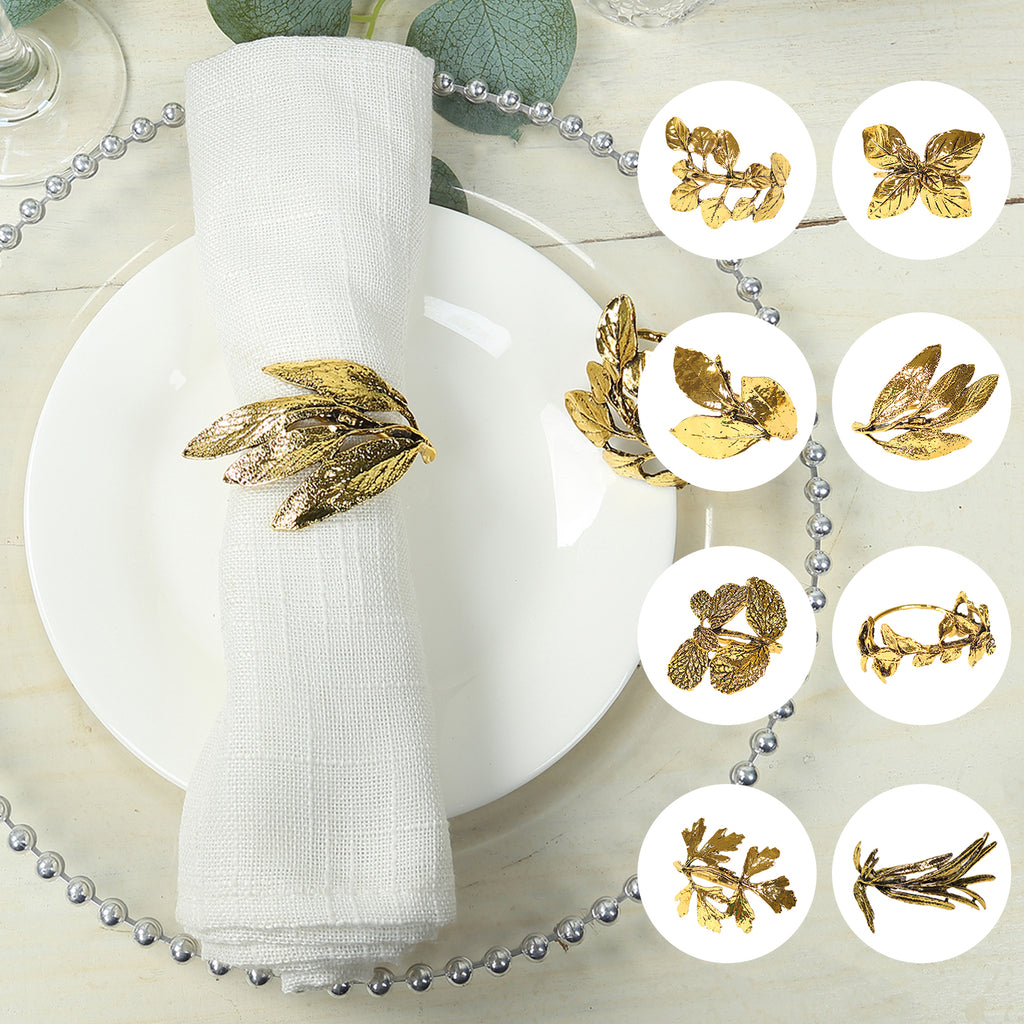 Glossy Gold Metal Leaf Napkin Rings | TableclothsFactory.com