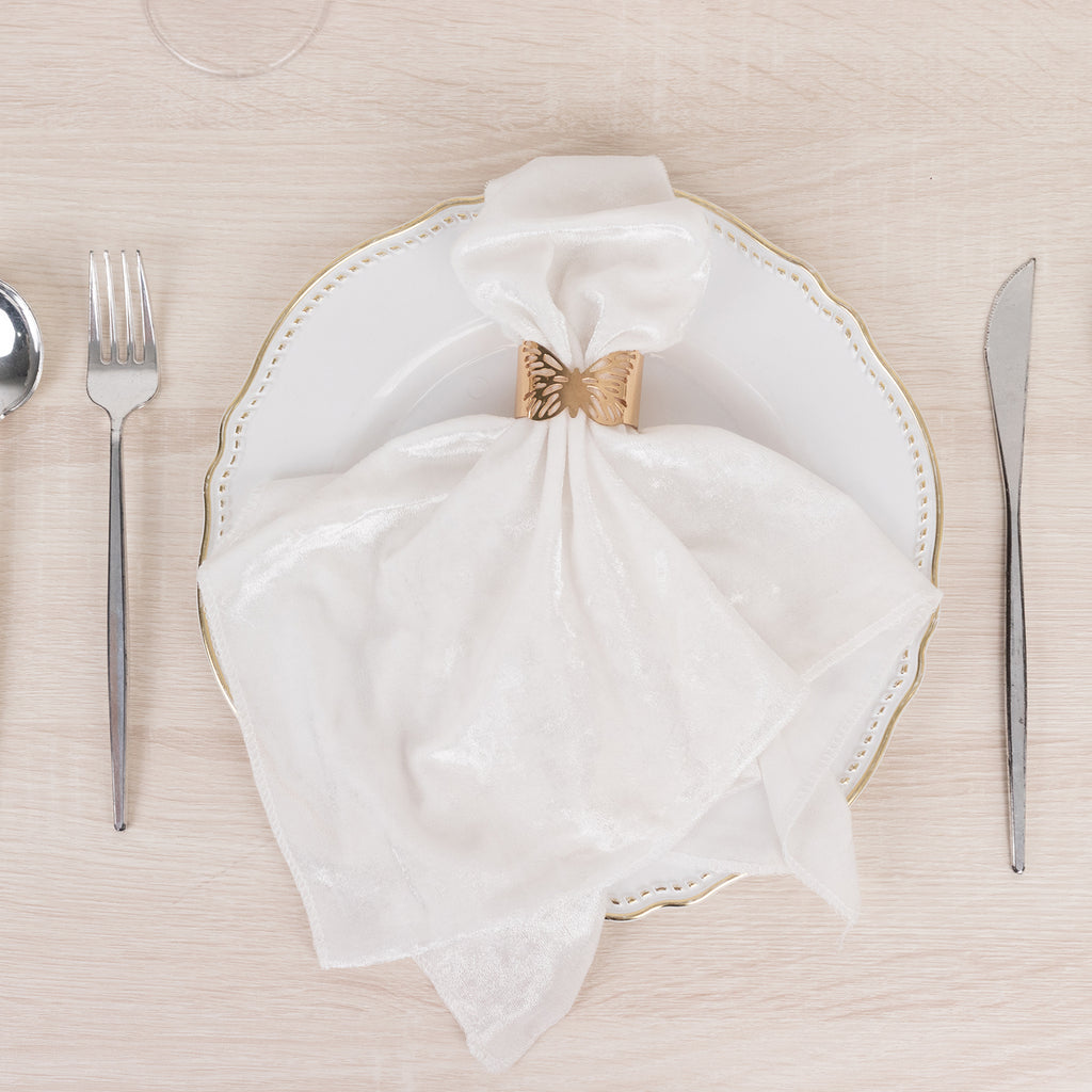 Crushed Velvet Napkins 20"x20" White by TableclothsFactory.com
