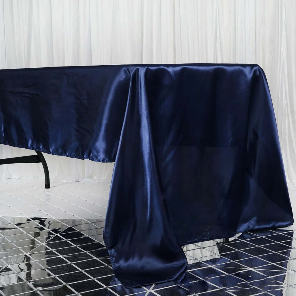Satin Tablecloth 60"x126" Navy Blue by TableclothsFactory.com