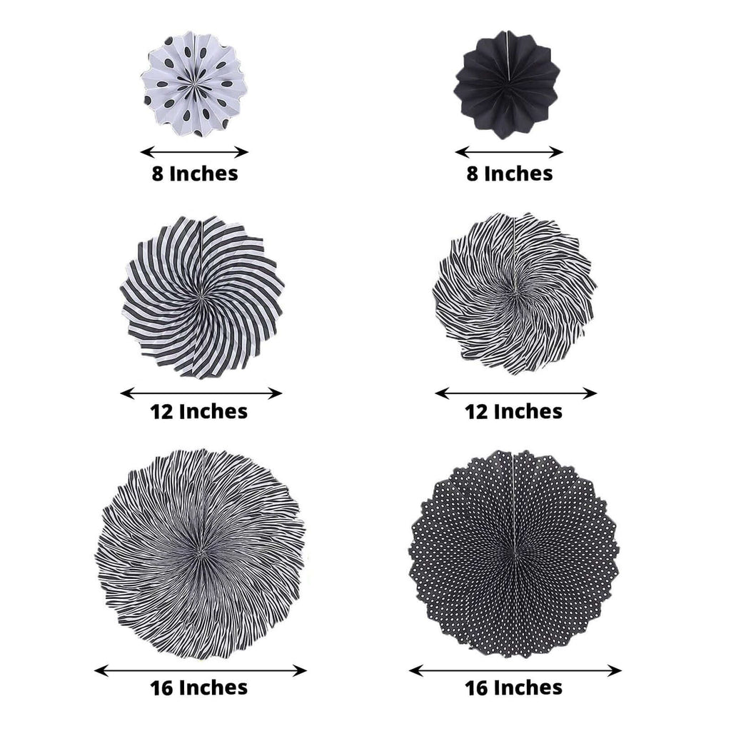 Black White Hanging Paper Fan Decorations | tableclothsfactory.com