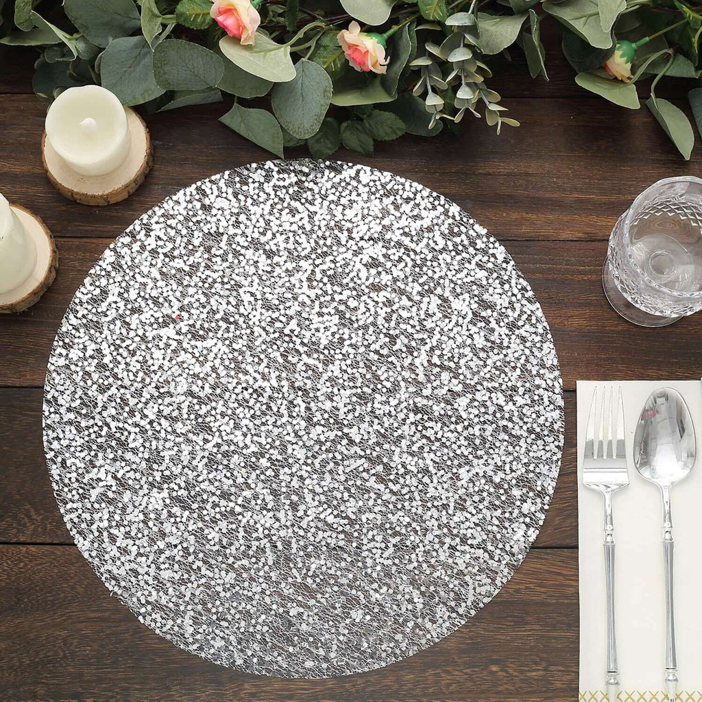 13" Round Mesh Table Mat Silver 50-Pack | TableclothsFactory