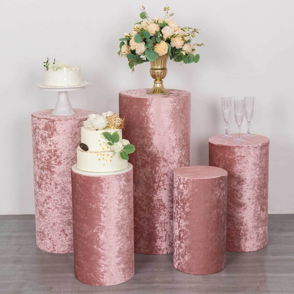 5 Dusty Rose Velvet Cylinder Prop Covers | tableclothsfactory.com
