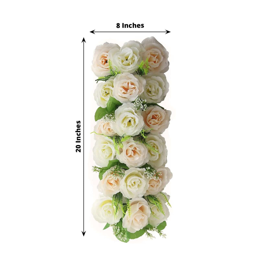 6 Pack Cream Ivory Silk Rose Flower Panel Table Runner, Artificial Flo