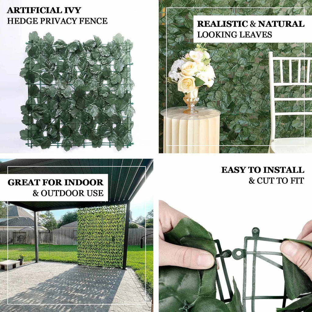 12 Pack Dark Green Artificial Ivy Hedge Privacy Screen Wall Panel Faux