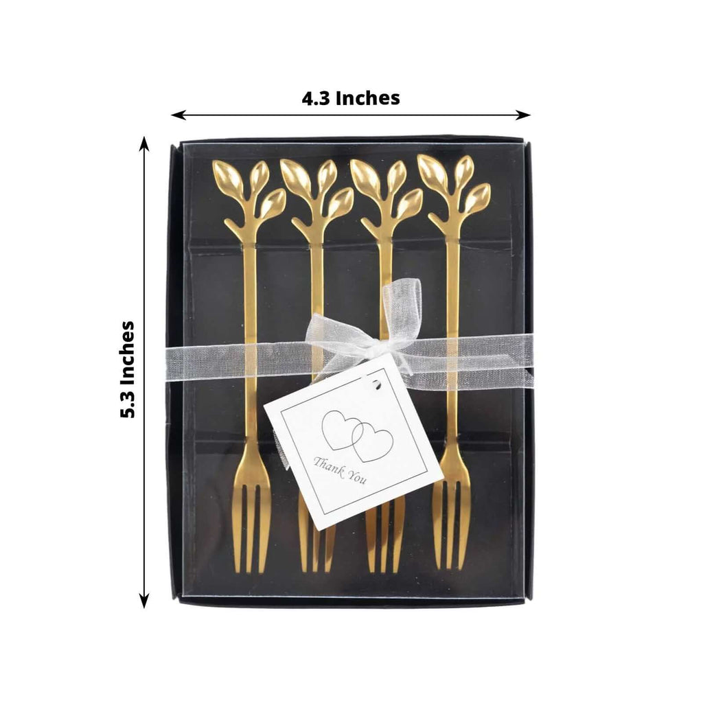 Gold Metal Cake Forks 4 Pack with Leaf Handles | tableclothsfactory.com