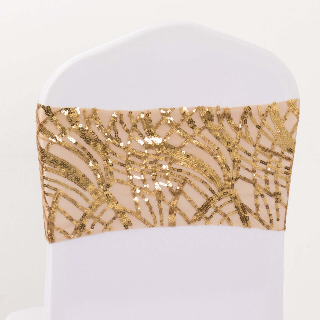 Wave Sequins Chair Sash Bands Gold by TableclothsFactory.com
