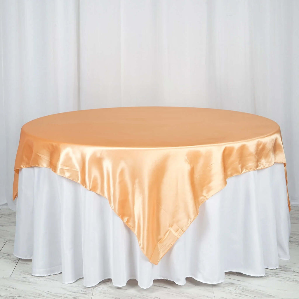 Satin Table Overlay 72"x72" Peach by TableclothsFactory.com