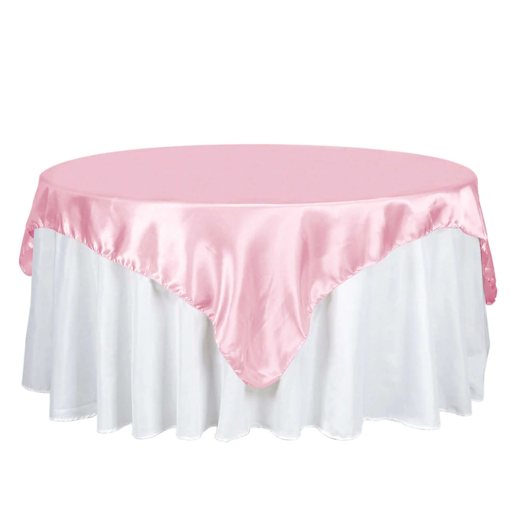 Satin Table Overlay 72"x72" Pink by TableclothsFactory.com
