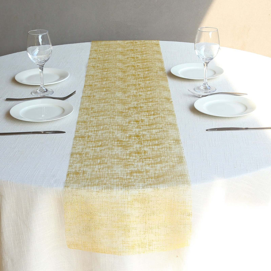 Glitter Mesh Table Runner 11"x108" Gold by TableclothsFactory.com