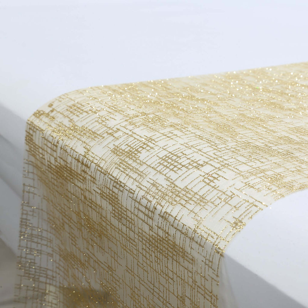 Glitter Mesh Table Runner 11"x108" Gold by TableclothsFactory.com