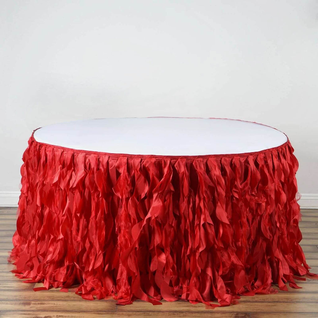 Taffeta Table Skirt 17ft Red by TableclothsFactory.com
