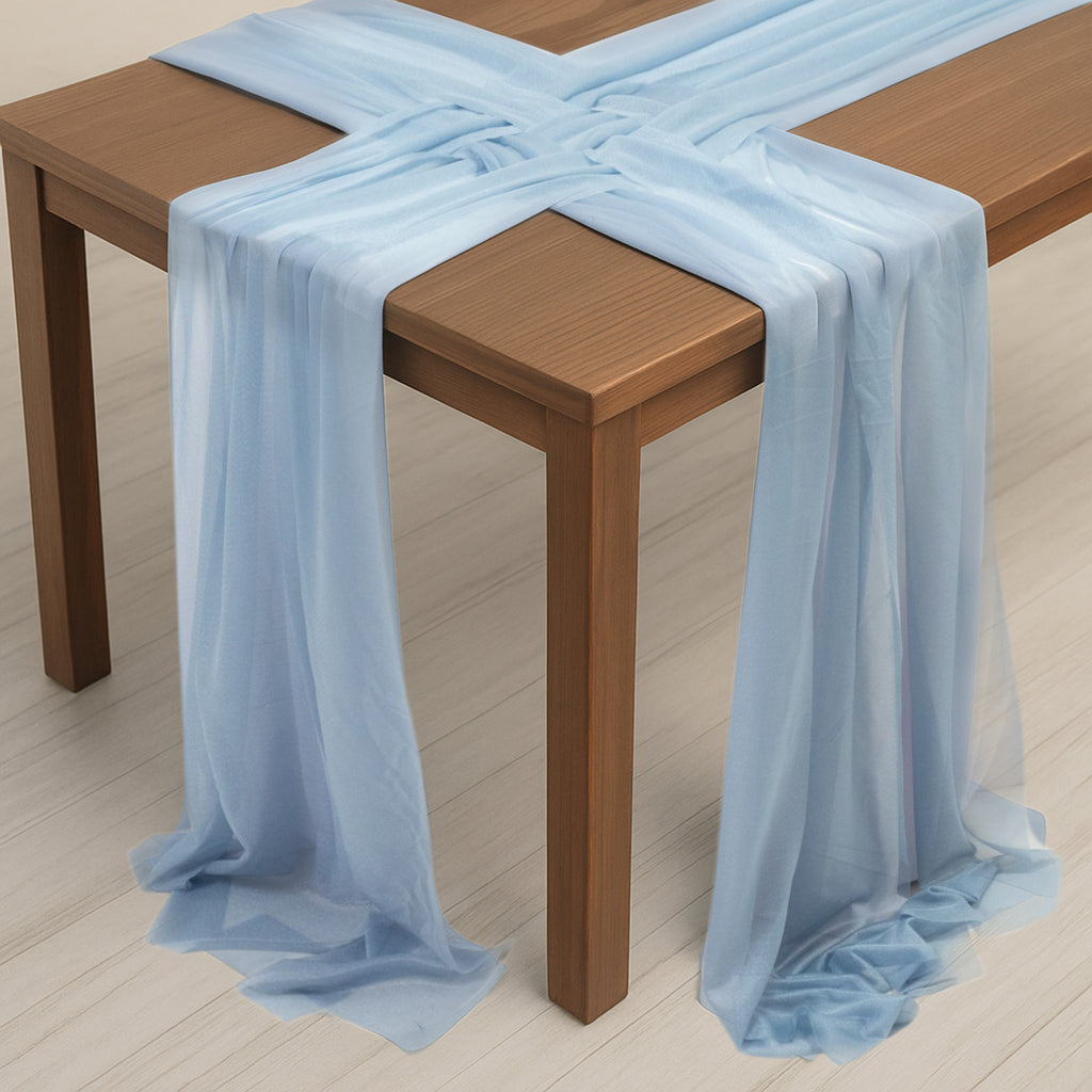 20-Pack 9ft Sheer Table Runners Blue | TableclothsFactory