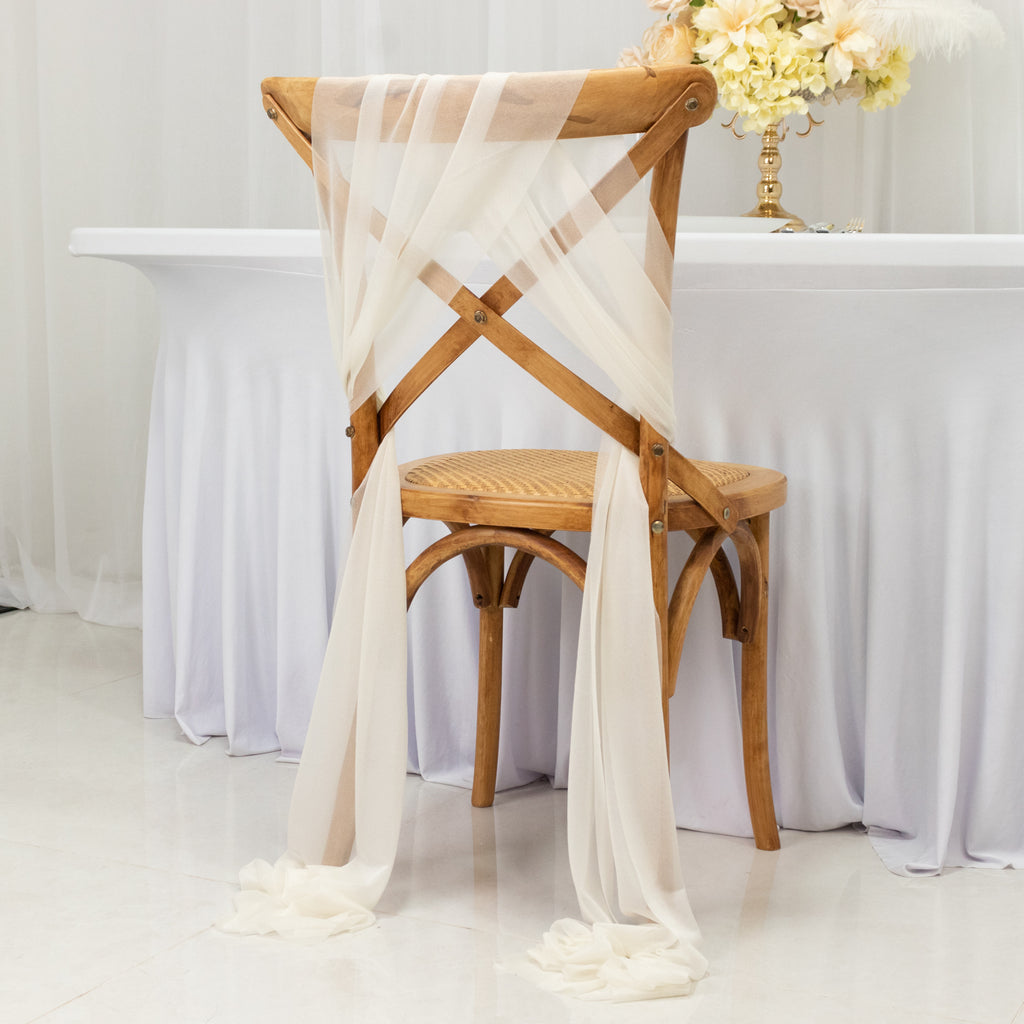 20-Pack Sheer Chair Drape Sash 9ft Ivory | TableclothsFactory