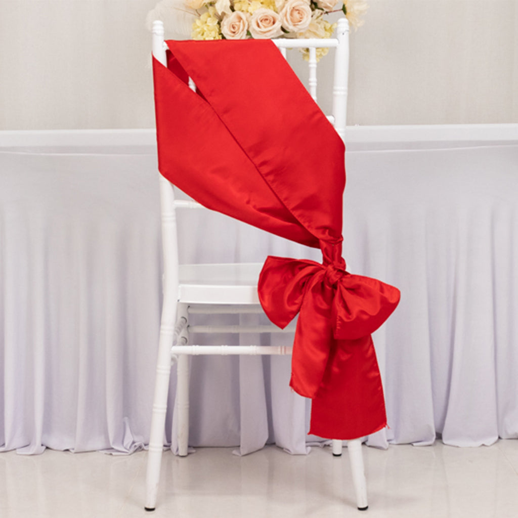 Lamour Satin Chair Sashes 6"x106" Red by TableclothsFactory.com