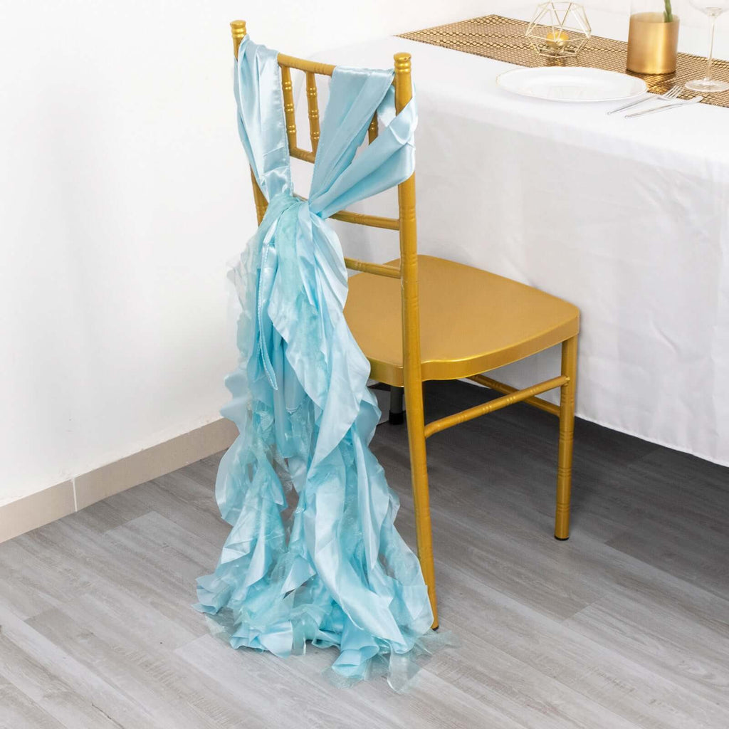 Curly Chiffon Satin Sashes Light Blue by TableclothsFactory.com