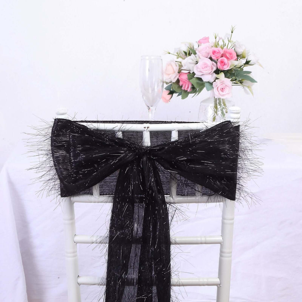 Polyester Fringe Sashes 6"x108" Black by TableclothsFactory.com