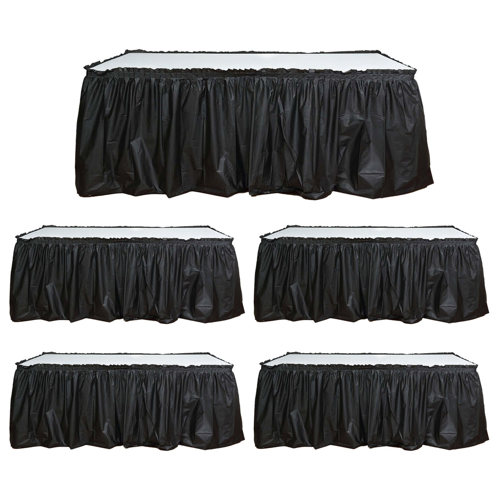 Plastic Ruffled Table Skirt 14ft Black | TableclothsFactory