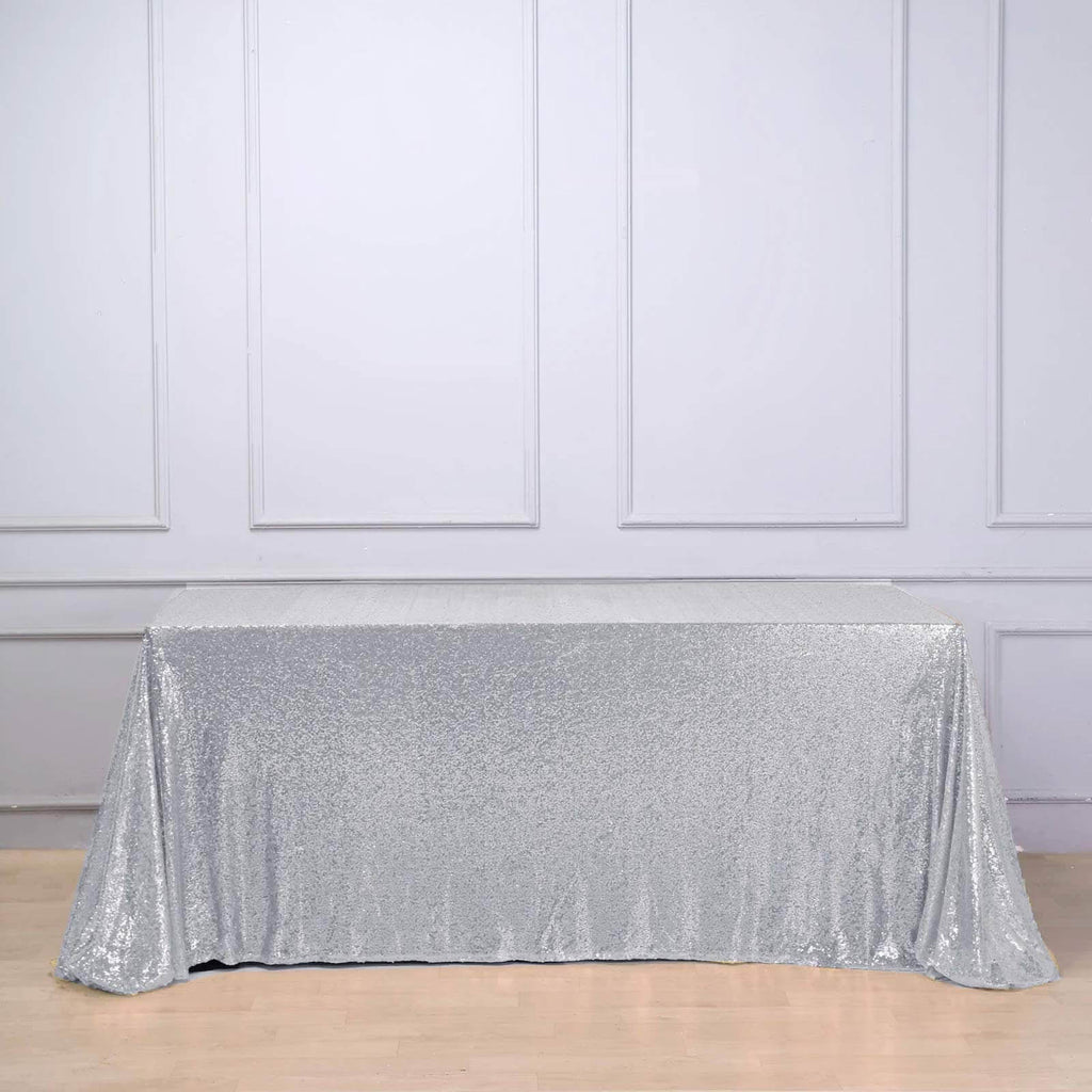 Sequin Tablecloth 90"x132" Silver by TableclothsFactory.com