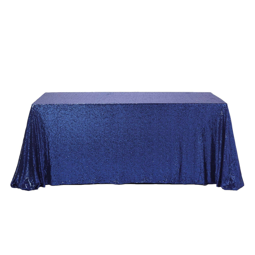 Sequin Tablecloth 90"x156" Navy Blue | TableclothsFactory