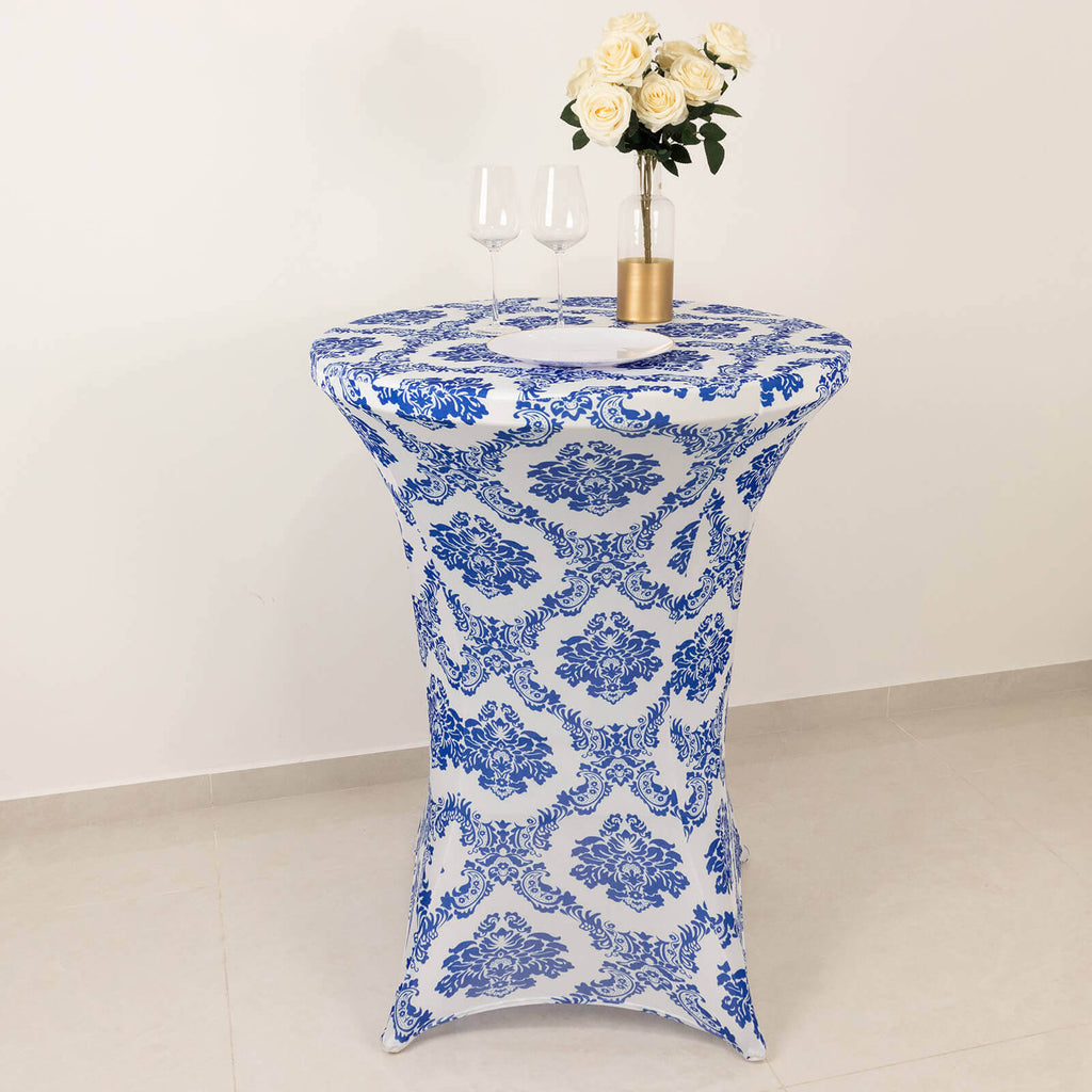 Damask Cocktail Table Cover 24"-32" Royal Blue by TableclothsFactory.com