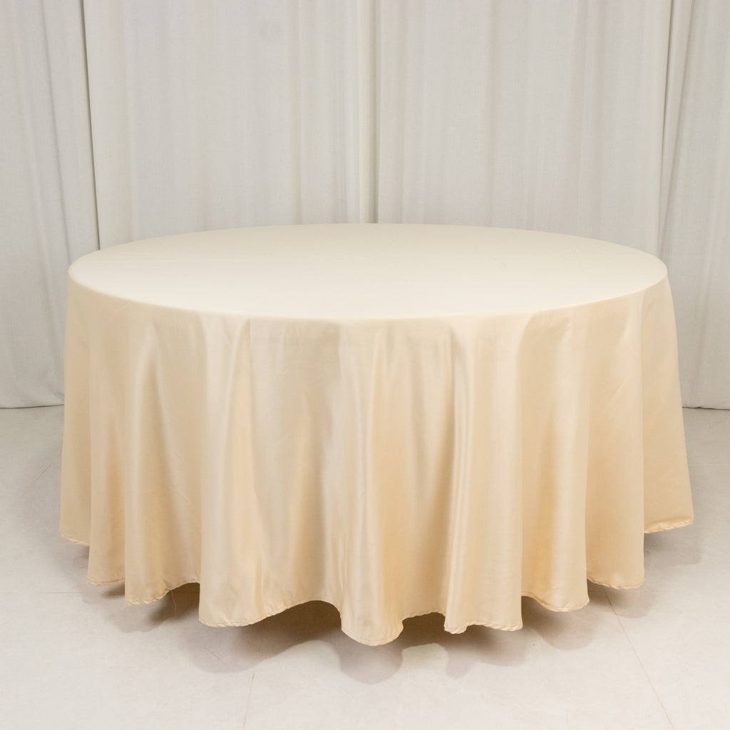 Lamour Satin Round Tablecloth 108" Beige | TableclothsFactory