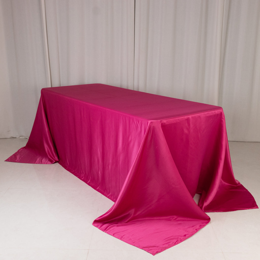Lamour Satin Tablecloth 90"x132" Fuchsia | TableclothsFactory
