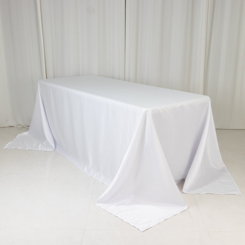 Lamour Satin Tablecloth 90"x132" White | TableclothsFactory