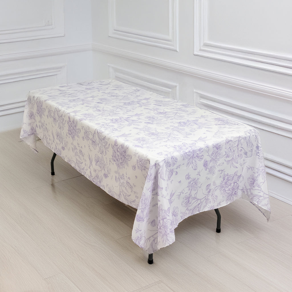 60x102 Lilac Toile Polyester Tablecloth | Tableclothsfactory
