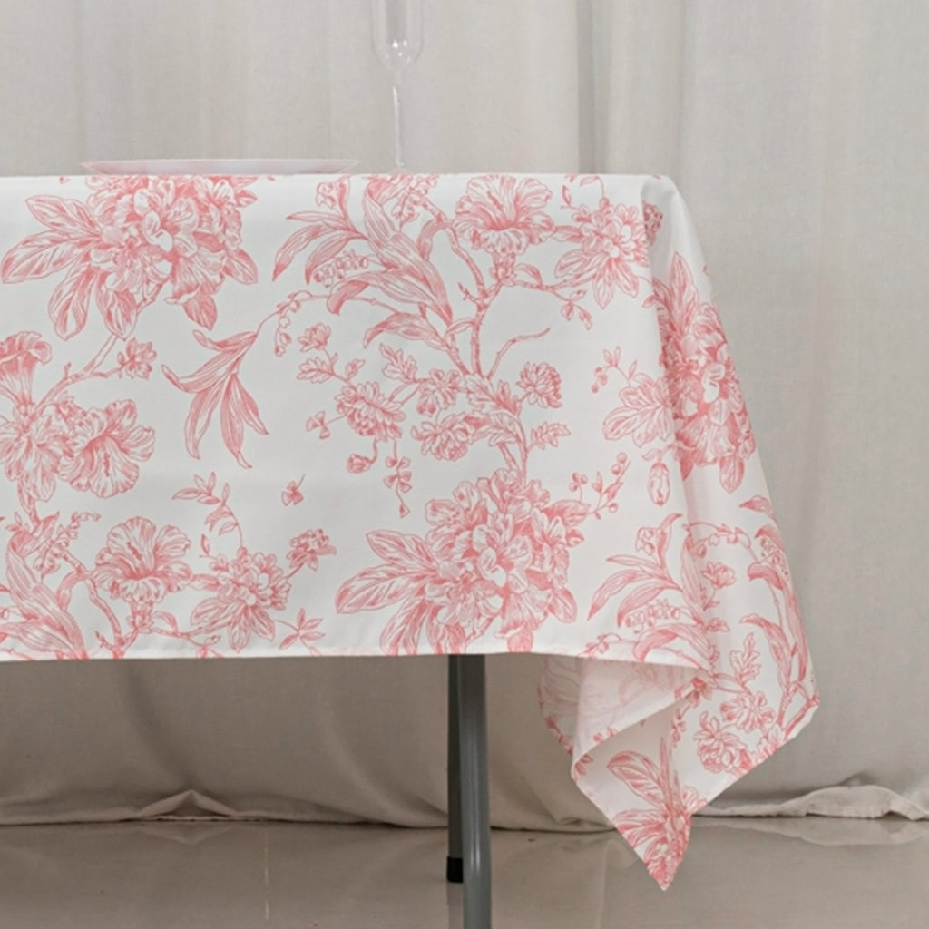 60x102" Pink Toile Polyester Tablecloth | Tableclothsfactory