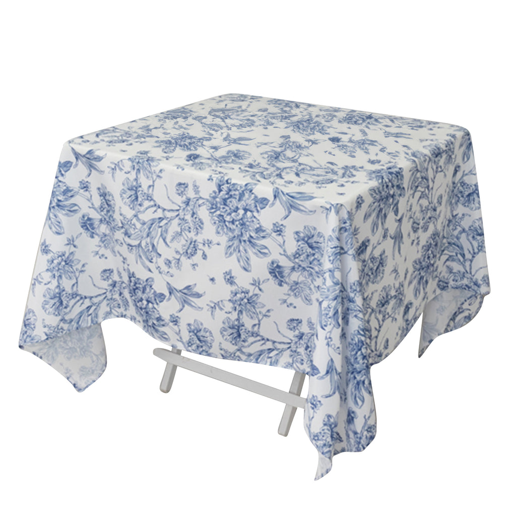 French Toile Tablecloth 70"x70" White/Blue by TableclothsFactory.com