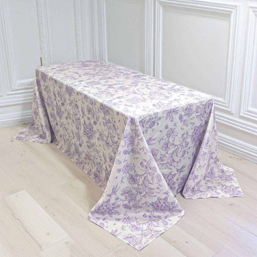 White Lilac Toile Tablecloth 90"x132" | TableclothsFactory