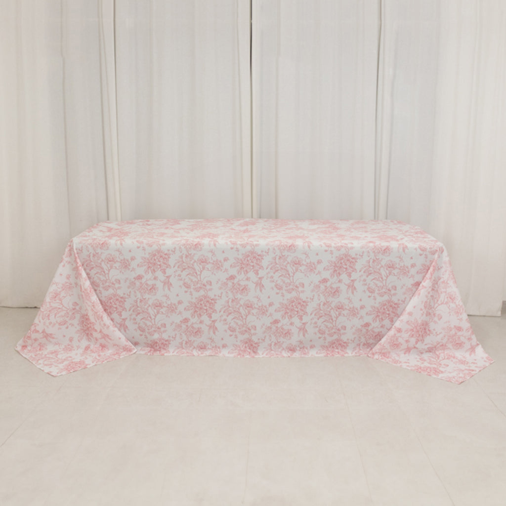 French Toile Tablecloth 90"x156" White/Pink by TableclothsFactory.com