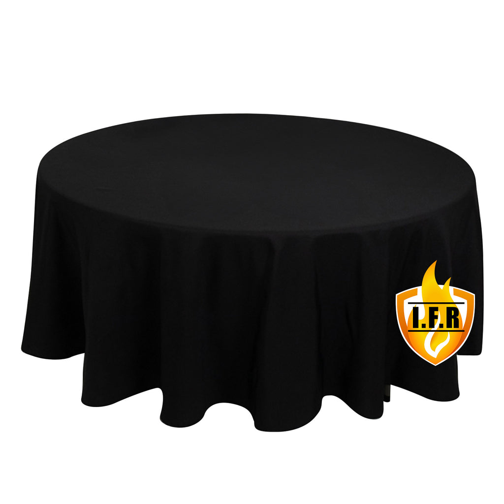 Fire Retardant Round Tablecloth 108" Black | TableclothsFactory