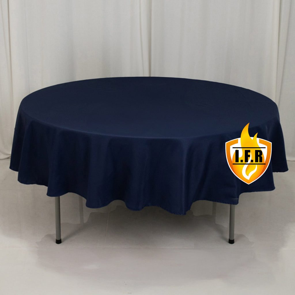 Fire Retardant Round Tablecloth 90" Navy Blue | TableclothsFactory