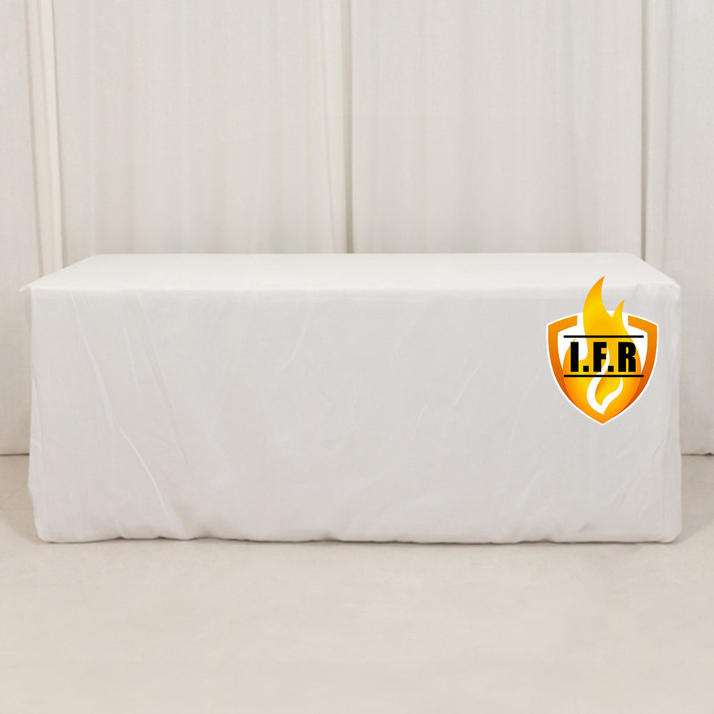 Fire Retardant Fitted Tablecloth 6ft White | TableclothsFactory