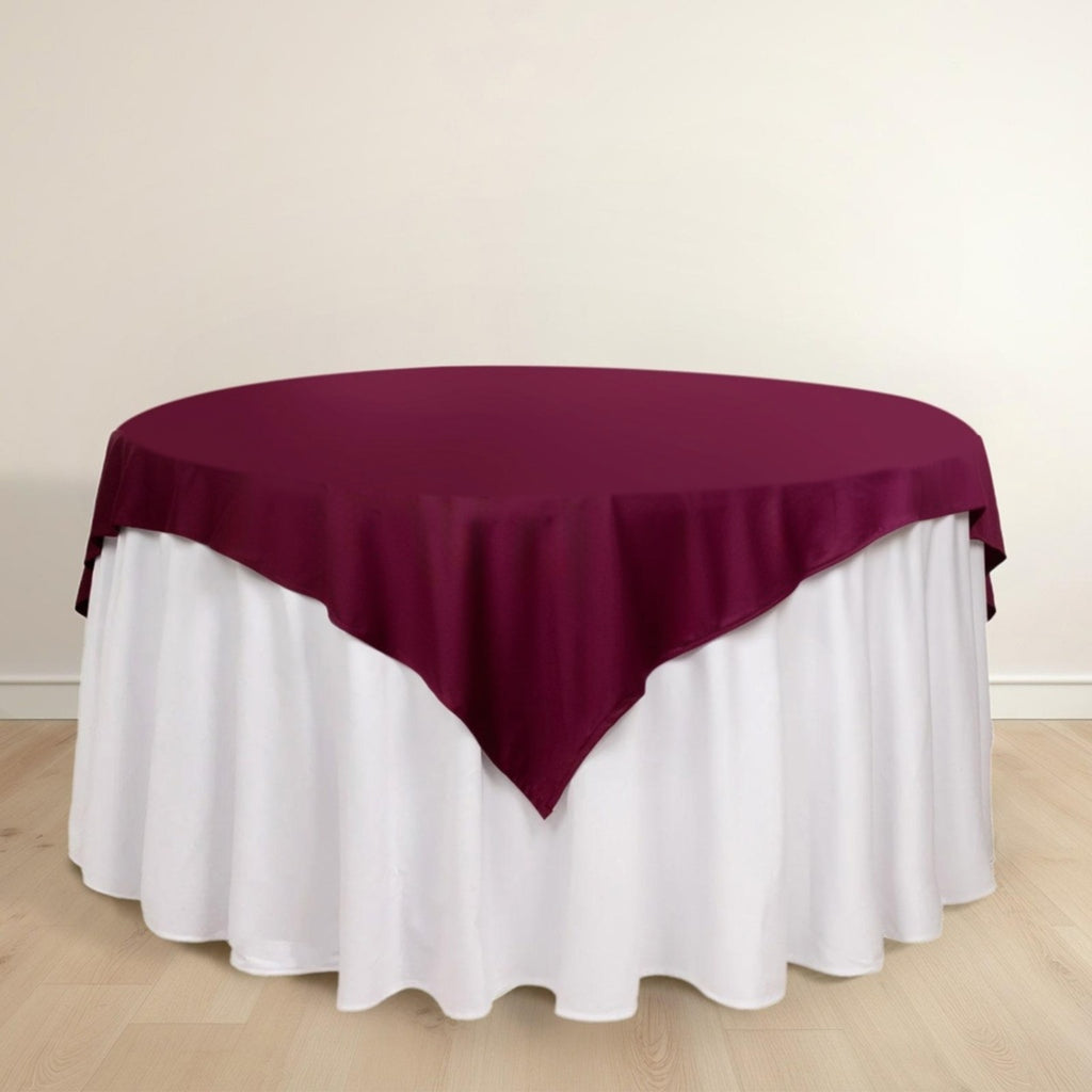 Premium Scuba Square Overlay 70"x70" Burgundy | TableclothsFactory