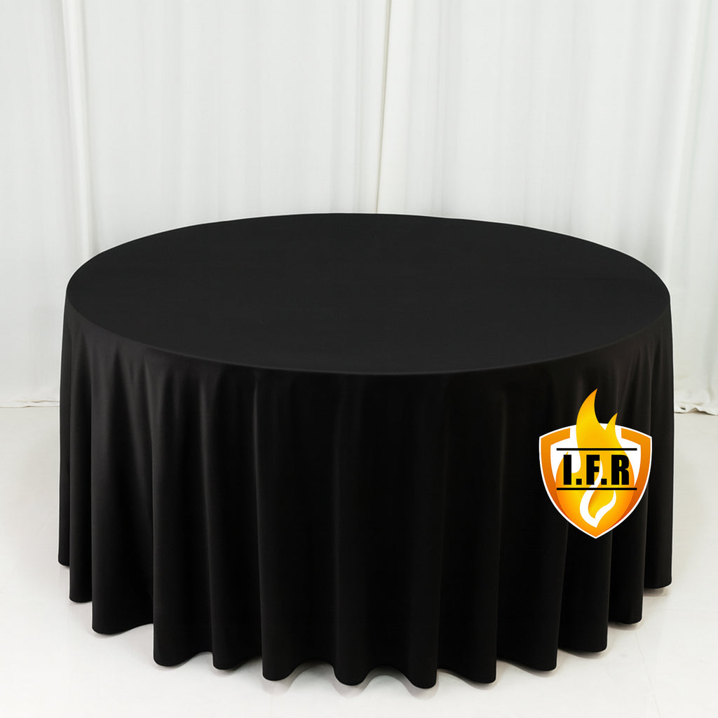 Fire Retardant 120" Scuba Tablecloth, Black | TableclothsFactory