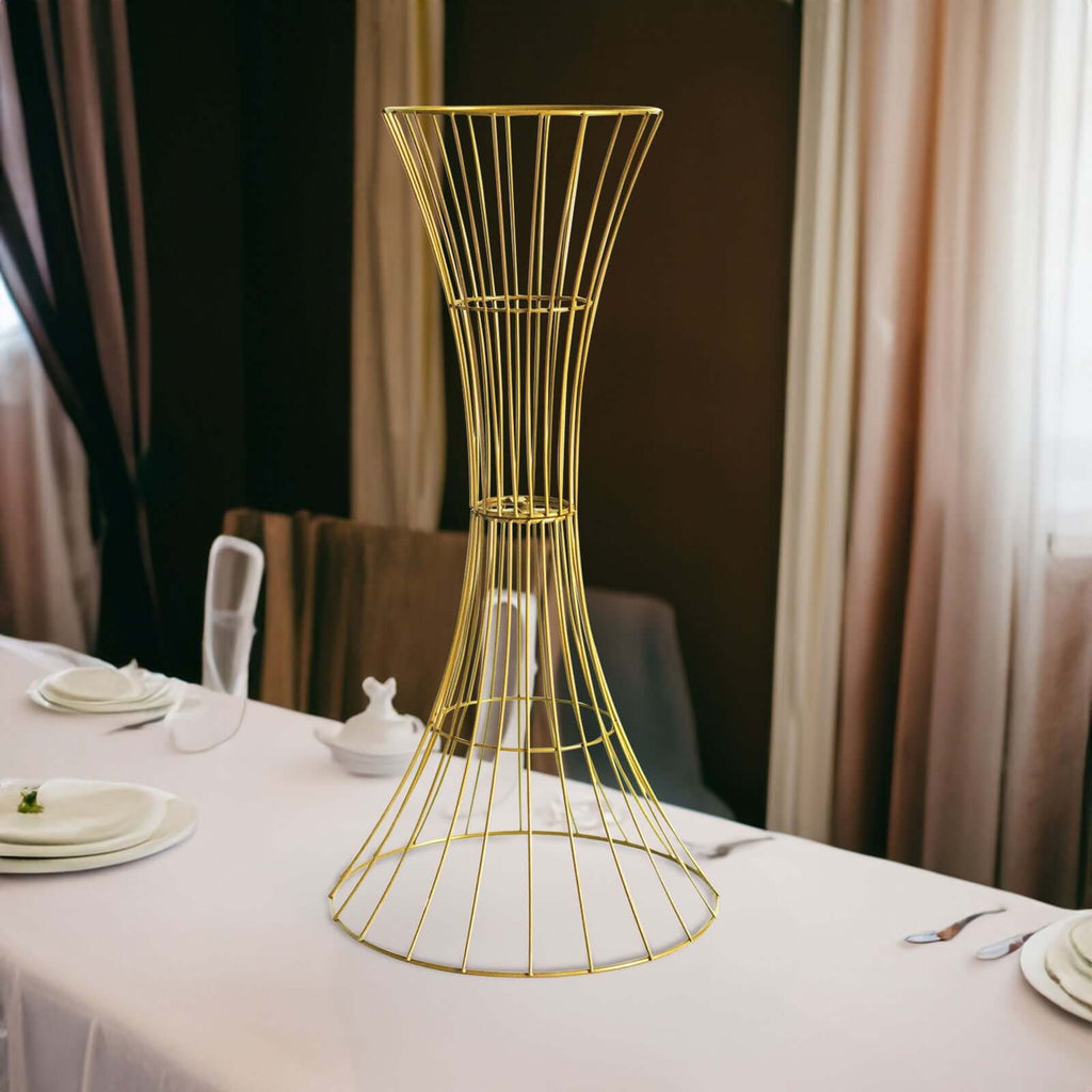 36" Gold Metal Wire Hourglass Flower Stand | tableclothsfactory.com