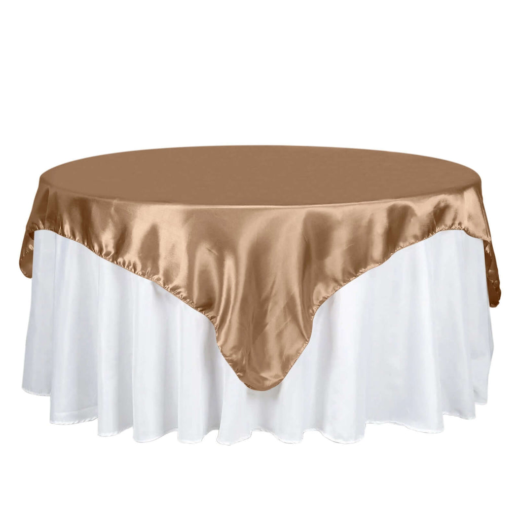 Satin Table Overlay 72"x72" Taupe by TableclothsFactory.com