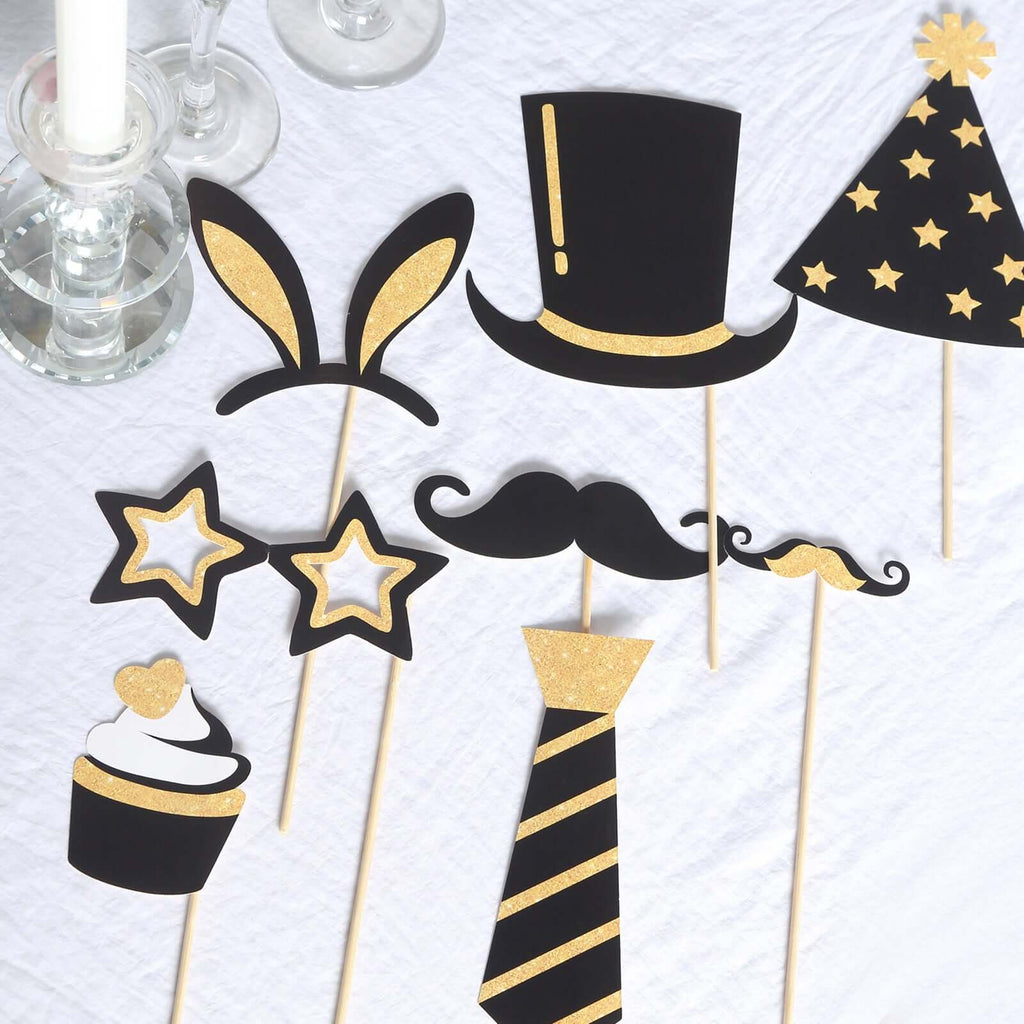 Vintage Black Gold Glitter Photo Booth Props | tableclothsfactory.com