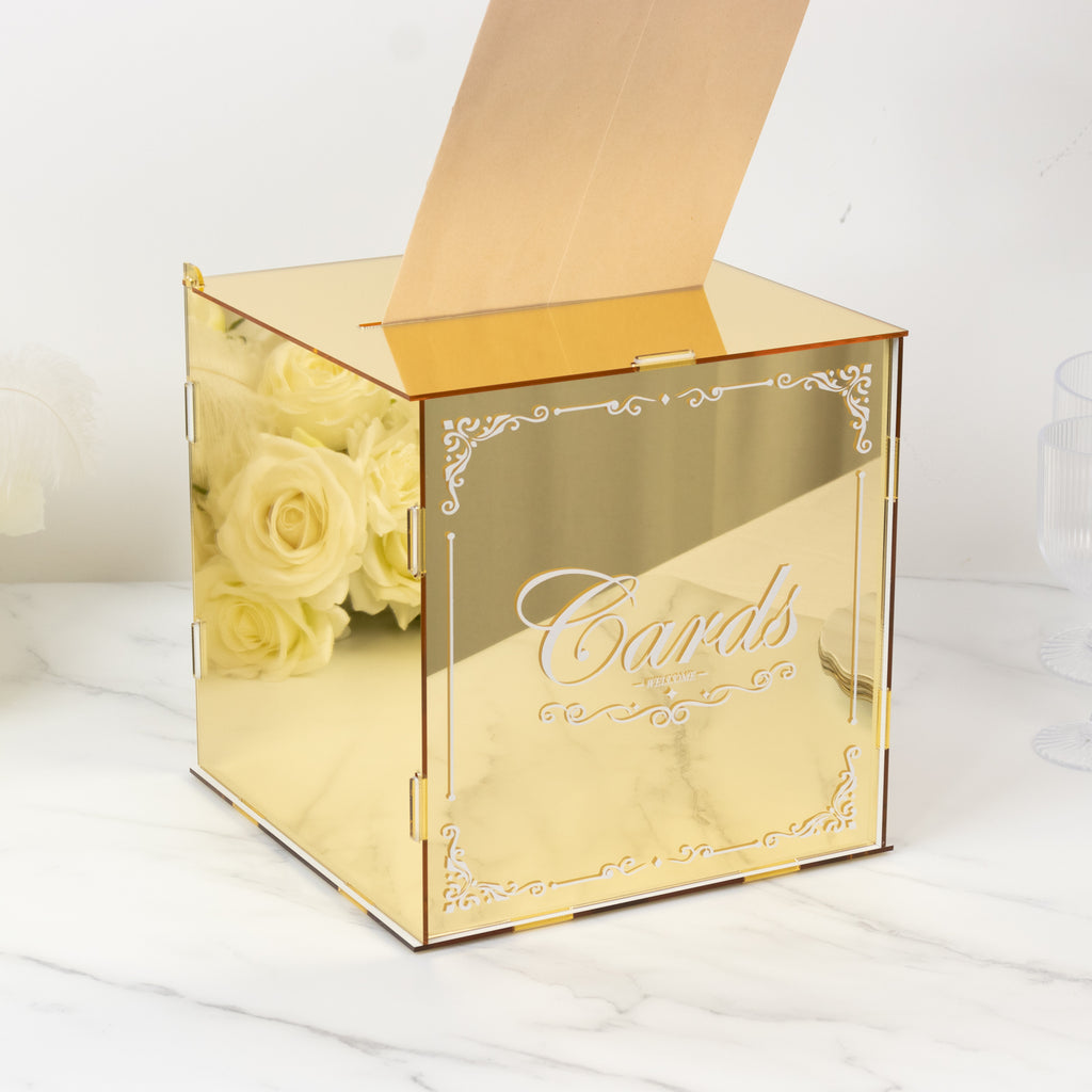 Gold Mirror Wedding Card Box 10" By TableclothsFactory