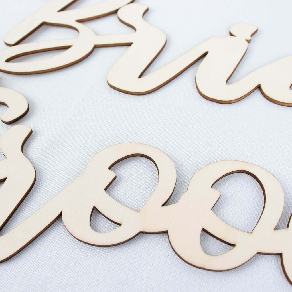 Wood Bride and Groom Chair Signs 12"x5" Natural by TableclothsFactory.com