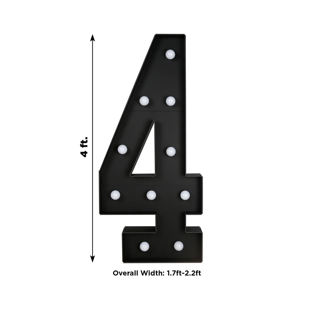 4ft LED Number 4 Marquee Sign Black | TableclothsFactory