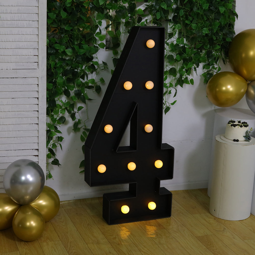 4ft LED Number 4 Marquee Sign Black | TableclothsFactory