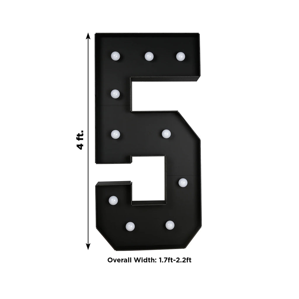 4ft LED Number 5 Marquee Sign Black | TableclothsFactory